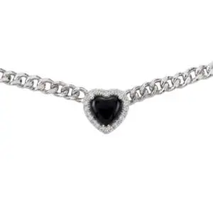 BLOOMTINE | EARTH ANGEL HQ Silver / Black Loves Frequency™ Mini Silver Black Onyx Heart Choker Necklace - Silver/black