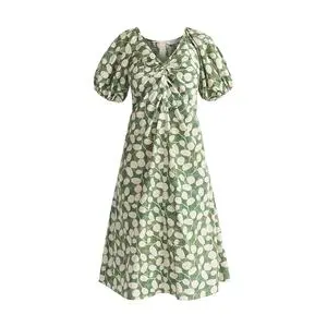 PAISIE Neutrals Puff Sleeve Twist Dress In & Cream - Green