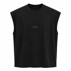 MYSIMPLICATED Oversized Sleeveless Cotton T-shirt With Raw-cut Sleeves - Black