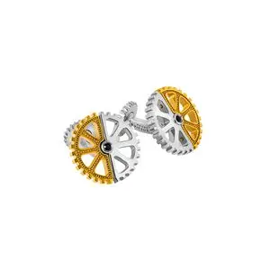 Tateossian Silver / Gold Puzzle Gear Cufflinks In Rhodium And Yellow Gold Plated - Silver/gold