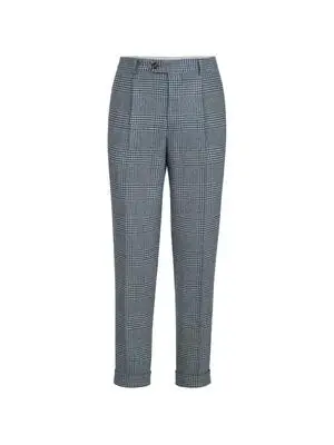 Brunello Cucinelli Comfort Wool And Cashmere Prince Of Wales Flannel Trousers With Pleat - Blue