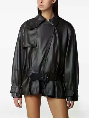 ROTATE BY BIRGER CHRISTENSEN Biker Leather Jacket Dark - Brown
