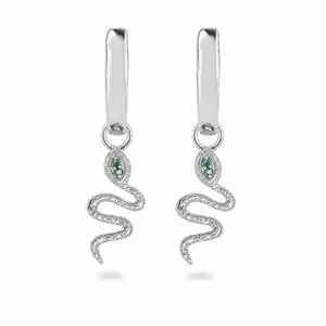 ZOHREH Green / Silver Emerald Snake Hoop Earrings Sterling Silver - Green/silver