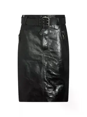 Saint Laurent Belted Leather Midi Skirt - Black