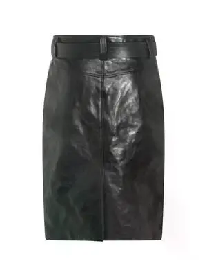 Saint Laurent Belted Leather Midi Skirt