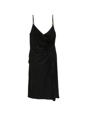 Versace Draped Ruffled Midi Dress - Black