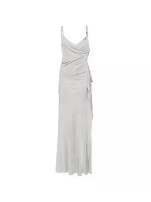 Versace Sleeveless Viscose Jersey Gown With Medusa Hardware - Grey