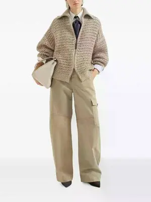 Brunello Cucinelli Virgin Wool And Cashmere Net Cardigan With Sequins - Neutrals