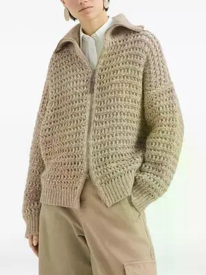 Brunello Cucinelli Virgin Wool And Cashmere Net Cardigan With Sequins - Neutrals