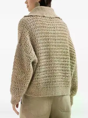 Brunello Cucinelli Virgin Wool And Cashmere Net Cardigan With Sequins - Neutrals