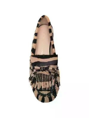 STUART WEITZMAN Fringe Detail Zebra Print Loafers