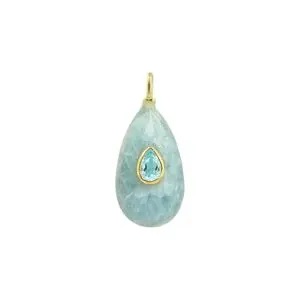 KAMARIA Aquamarine Gemstone Pendant With Topaz Elongated Pear - Blue