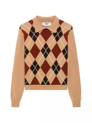 MSGM Argyle-pattern Polo-collar Sweater - Neutrals