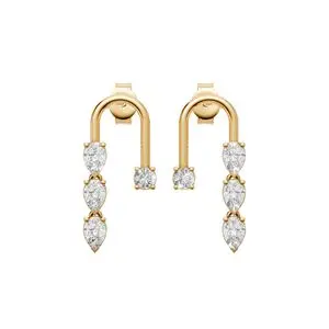 AYA FINE JEWELRY Round & Pear Minimalist Open Hoop Lab Diamond Earrings|14k Gold Earrings - Yellow