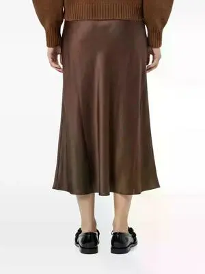 Soeur Satin Finish Elasticated Waistband Midi Skirt - Brown