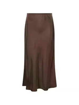 Soeur Satin Finish Elasticated Waistband Midi Skirt - Brown