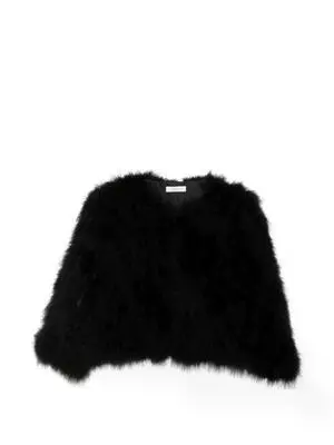 LISKA Marabou Feather Cropped Jacket - Black