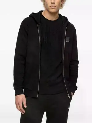 Karl Lagerfeld Waffle Zip-up Hoodie With Logo Patch
