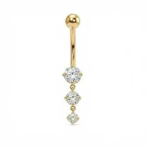 Zahav Jewelry 10k Solid 14g Cz Dangle Belly Button Ring - Gold
