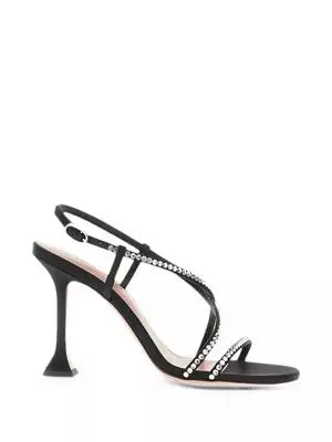 Amina Muaddi Crystal-embellished Silk Sandals - Black