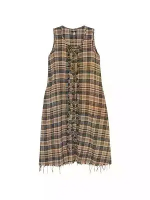 R13 Sleeveless Plaid Ruffled Midi Dress - Neutrals