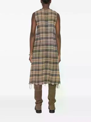 R13 Sleeveless Plaid Ruffled Midi Dress