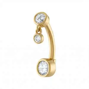 Zahav Jewelry 14k Solid 14g Dangle Cz Belly Ring - Gold