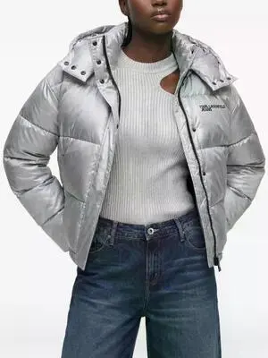Karl Lagerfeld Cropped Shiny Puffer Jacket