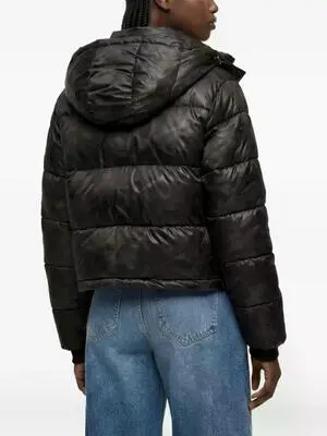 Karl Lagerfeld Cropped Shiny Puffer Jacket - Black
