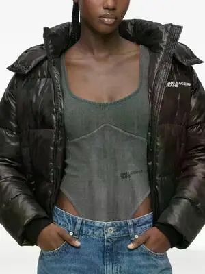Karl Lagerfeld Cropped Shiny Puffer Jacket - Black