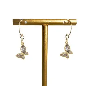 Rachel Nathan Round Hook: Baguette Butterfly Earrings - Gold