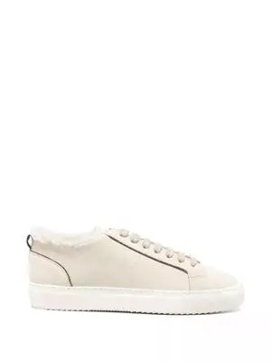 DOUCAL'S Shearling Trim Leather Sneakers - Neutrals