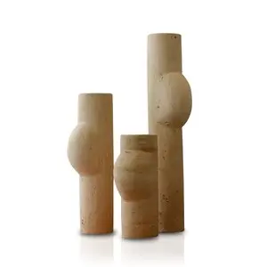 MARLETH Neutrals Set Of Three Travertine Belly Sculptural Vases - Beige
