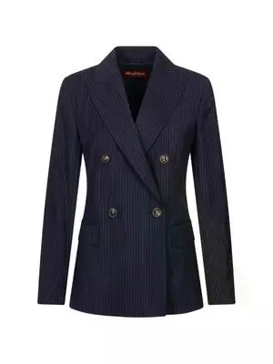 Max Mara Plain-weave Wool Double-breasted Jacket Navy - Blue