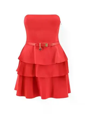 Elisabetta Franchi Strapless Mini Dress With Gold-tone Logo Plaque - Red