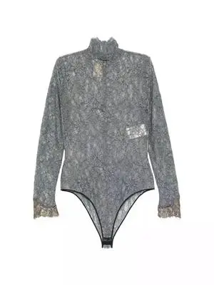 Valentino Garavani Lace-detail Long-sleeve Bodysuit - Grey