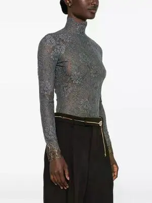 Valentino Garavani Lace-detail Long-sleeve Bodysuit - Grey