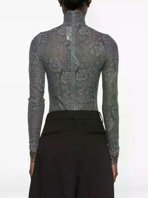 Valentino Garavani Long-sleeve Lace Bodysuit With High Neck - Grey