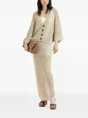 Brunello Cucinelli Dazzling Texture Net Cardigan In Hemp