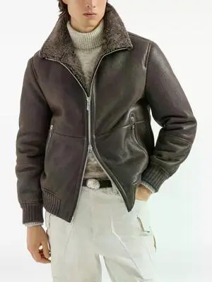 Brunello Cucinelli Vintage-effect Shearling Bomber Jacket