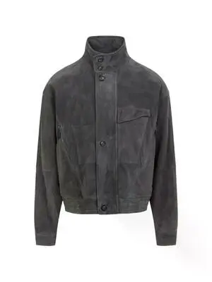 Giorgio Armani Suede-finish Button-up Leather Jacket - Grey