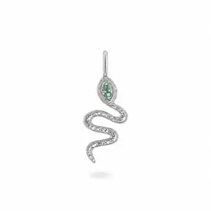 ZOHREH Silver / Green Emerald Snake Pendant Sterling Silver