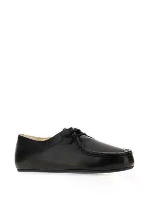 JIL SANDER Hood Lace-up Leather Loafers With Shearling Lining