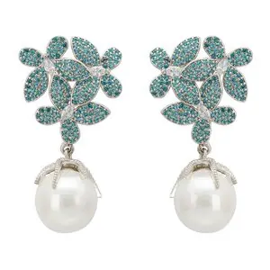 LATELITA Blue / Silver Flowers Pearl Earrings Aqua Blue Silver - Blue/silver
