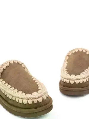 Mou Eskimo Crochet-trim Sheepskin Slippers - Brown