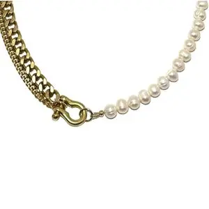 Rachel Nathan White / Gold Shackle Duo: Pearl Necklace - White/gold