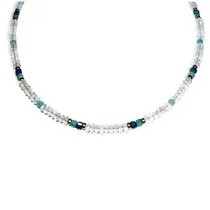 Rachel Nathan Blue / Gold Mini Beaded: Opalite & Santa Maria Aquamarine Necklace - Blue/gold