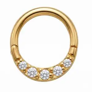 Zahav Jewelry 10k Solid Clicker Hoop With Cubic Zirconia - Gold