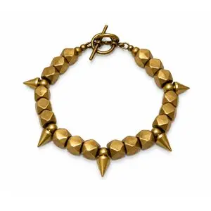 Rachel Nathan Indian Brass Spike And Diamond-cut Bead Bracelet - Gold