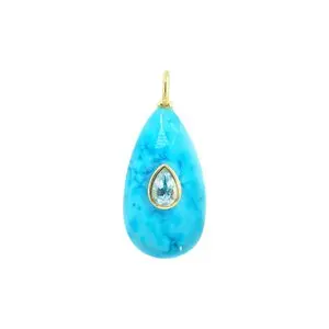 KAMARIA Turquoise Howlite Gemstone Pendant With Topaz Elongated Pear - Blue